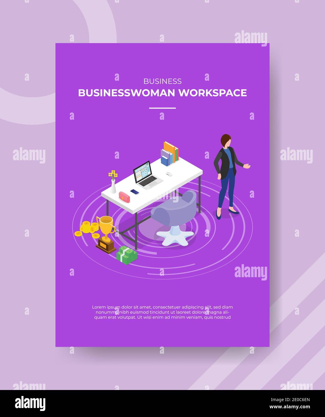 businesswomen workspace concept women stading around desk laptop book ...