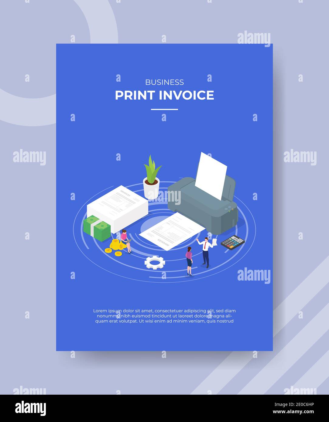 print invoice concept people around big print machine paper calculator ...