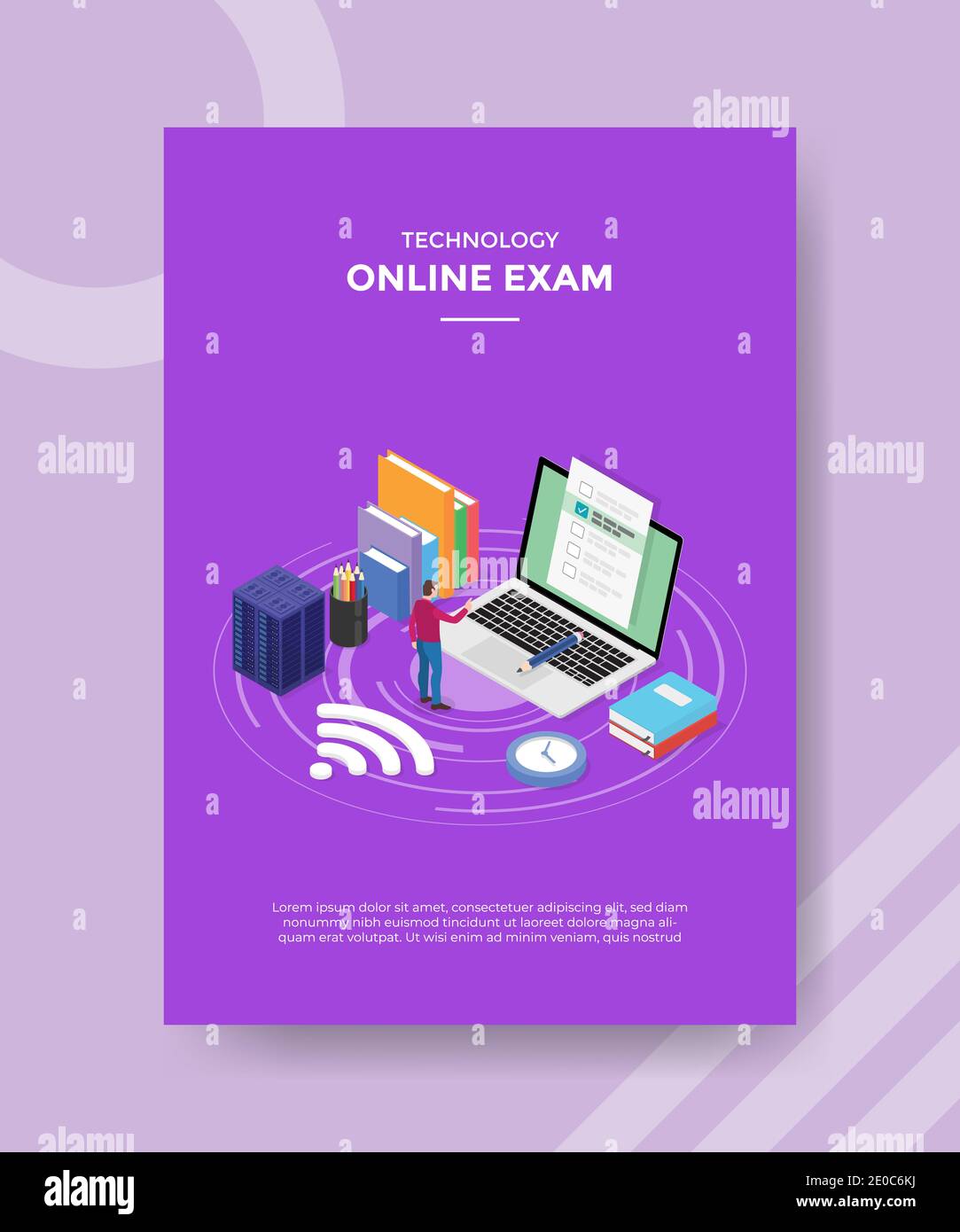 online exam concept men standing front big laptop checklist on display ...