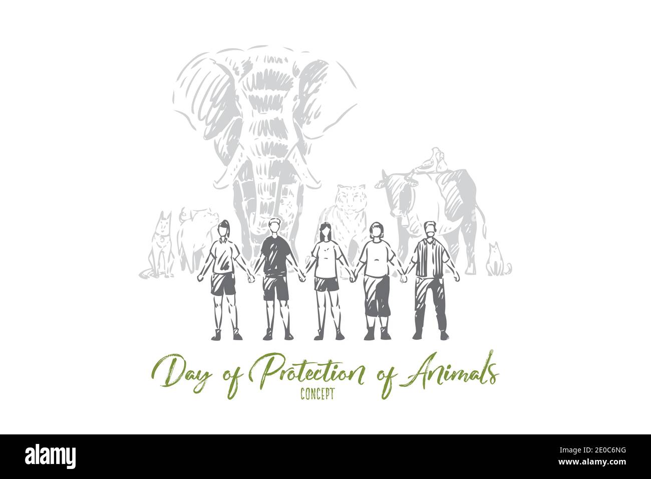 Animals protection day concept sketch. International holiday ...