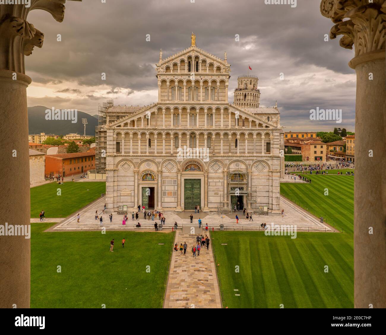 Europe, Italy, tuscany, Pisa. Framed dome of Pisa with clouds. Very ...