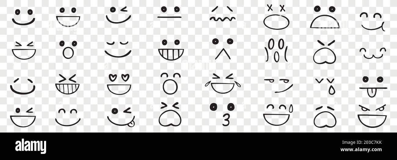Hand drawn emotions set. Face expressions happy or sad doodles or ...