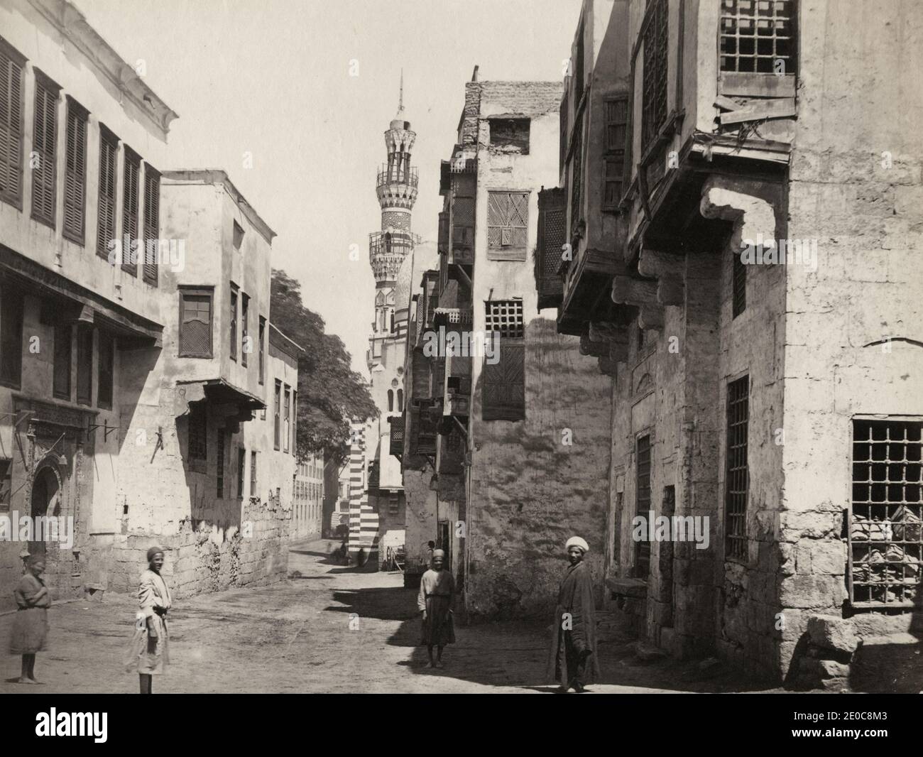 19th century vintage photograph - street scene in Cairo Egypt, with ...