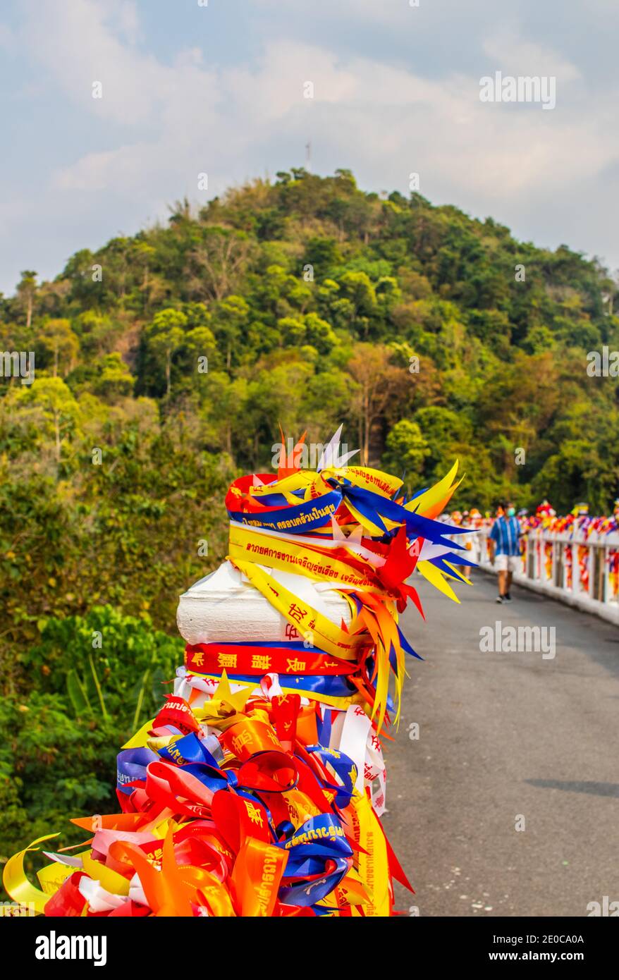 Siracha District Chonburi Thailand Asia Buddhist ribbons on the way to ...