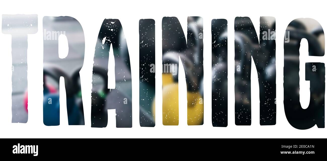 Blurred sport photo in the shape of the word training on a white ...