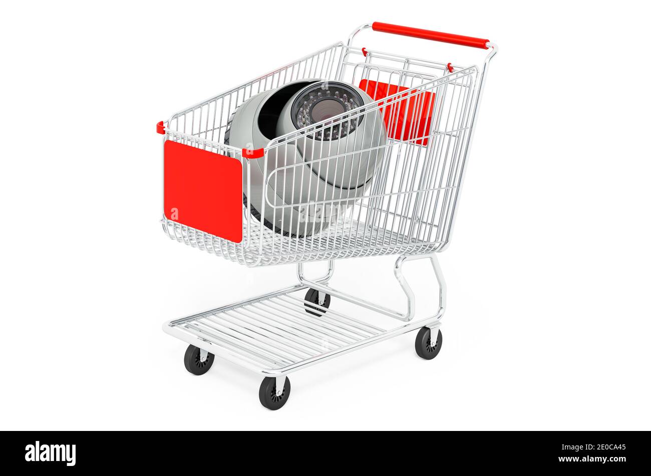 Shopping cart with dome security camera, 3D rendering isolated on white ...