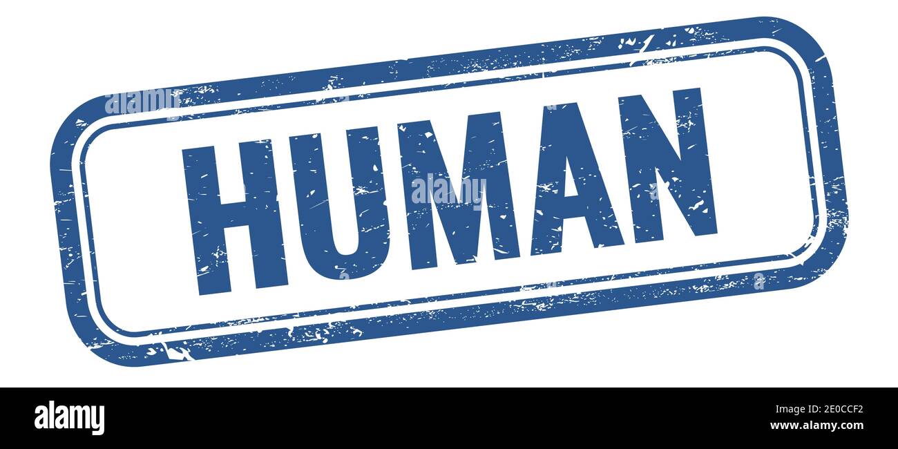 HUMAN text on blue grungy vintage rectangle stamp Stock Photo - Alamy