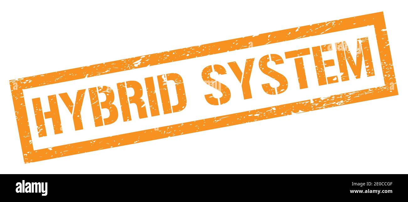 HYBRID SYSTEM orange grungy rectangle stamp sign Stock Photo - Alamy