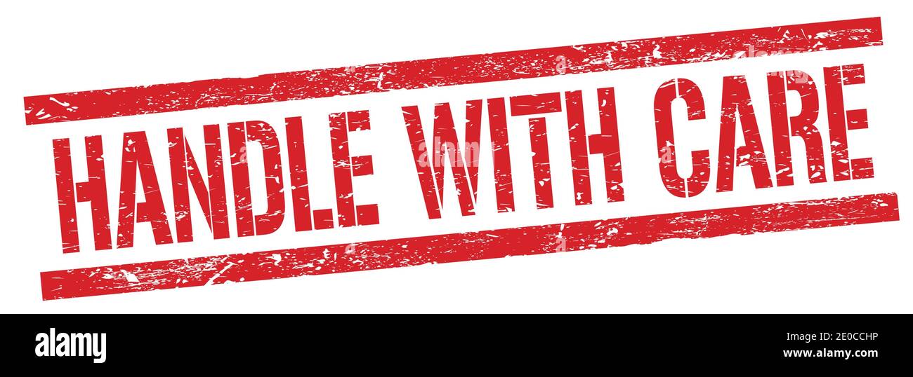 HANDLE WITH CARE text on red grungy rectangle stamp sign Stock Photo ...