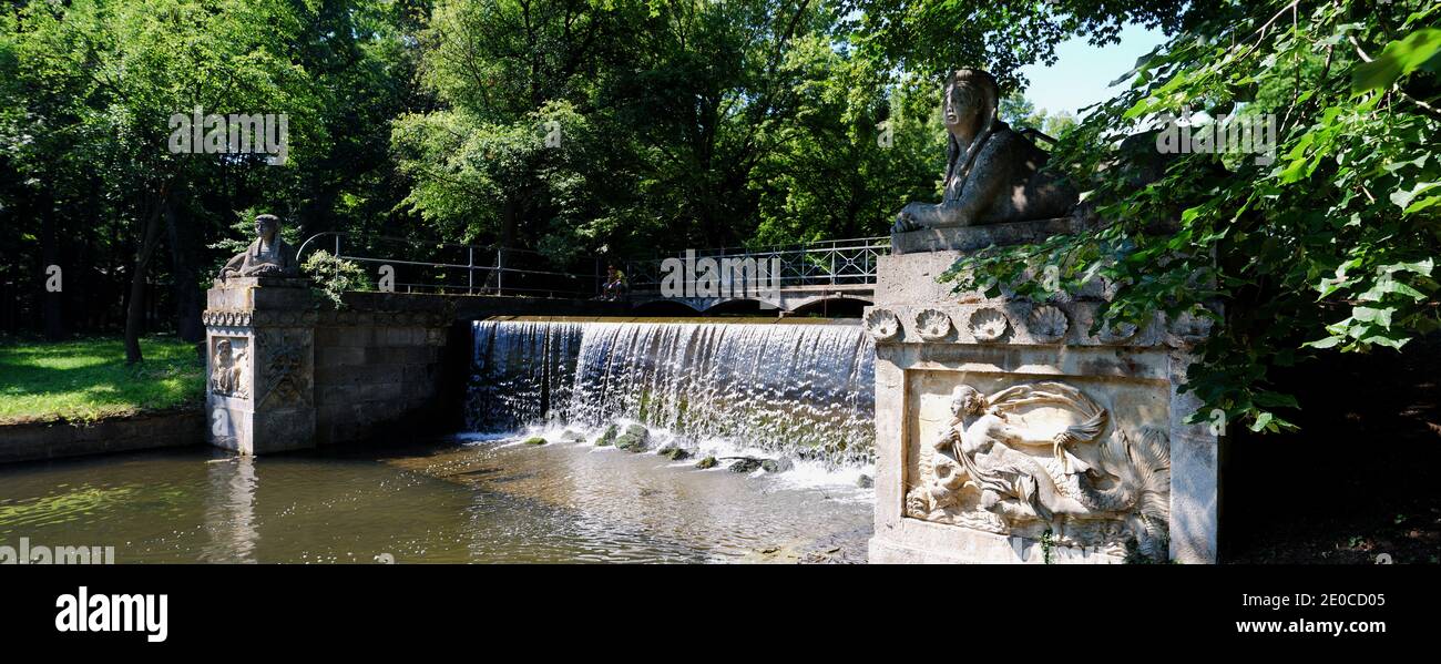 beautiful view of a waterfall in the castle panorama Stock Photo - Alamy