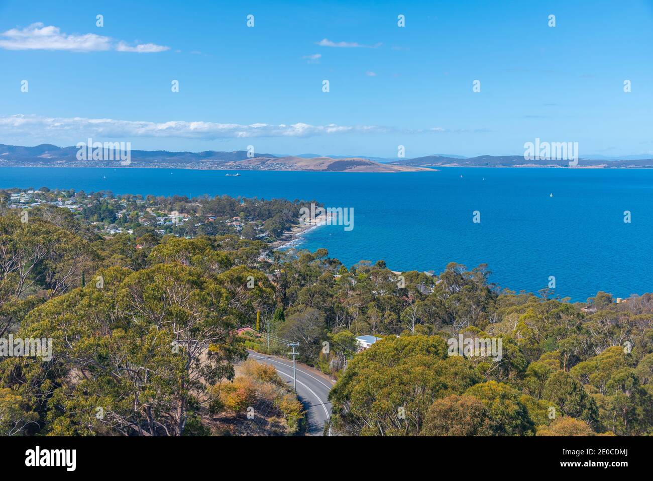 Aerial view of coastline of Taroona from the shot tower, Australia ...