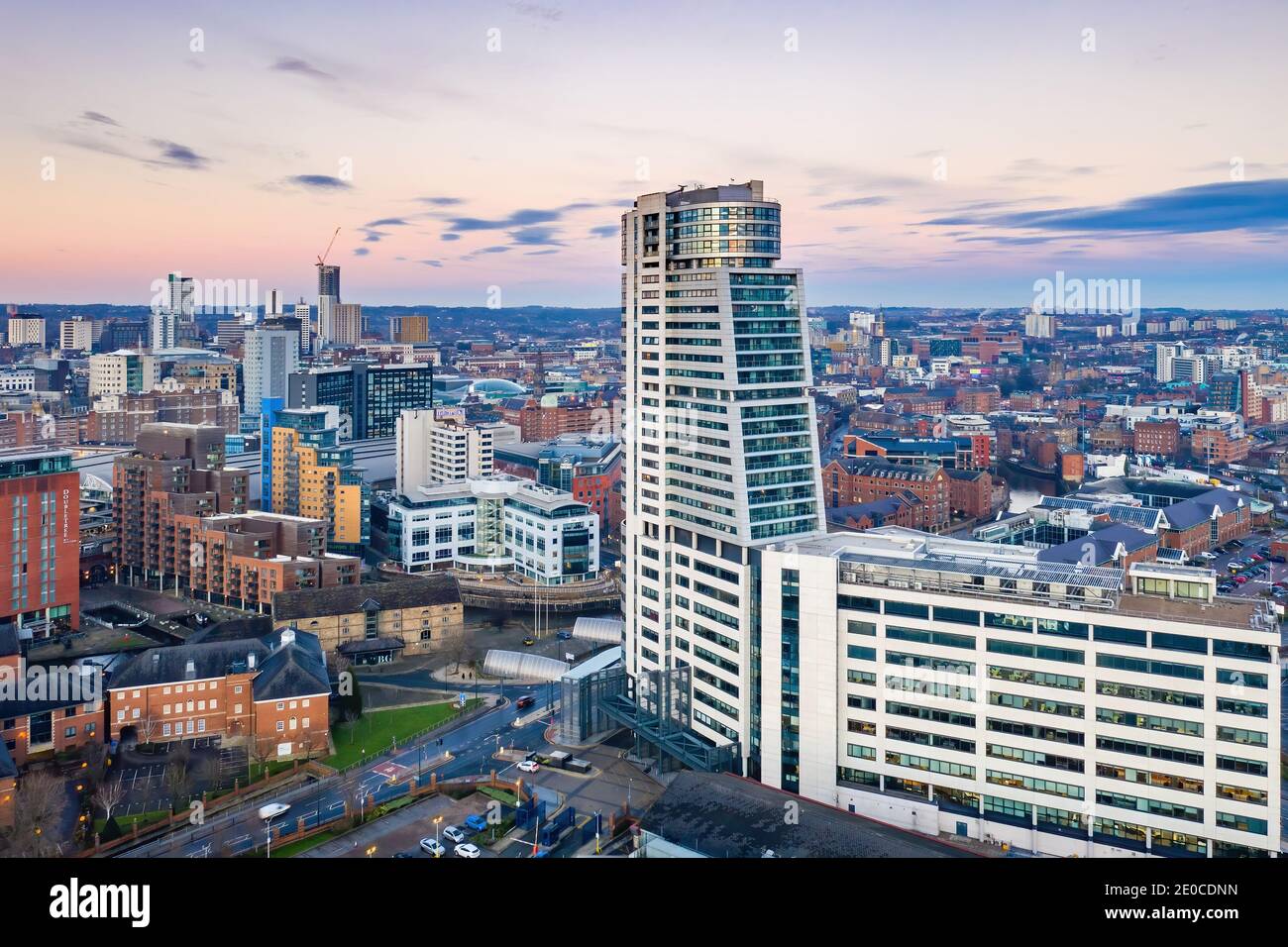 Leeds City Centre and Bridge Water Place. Aerial view looking over ...