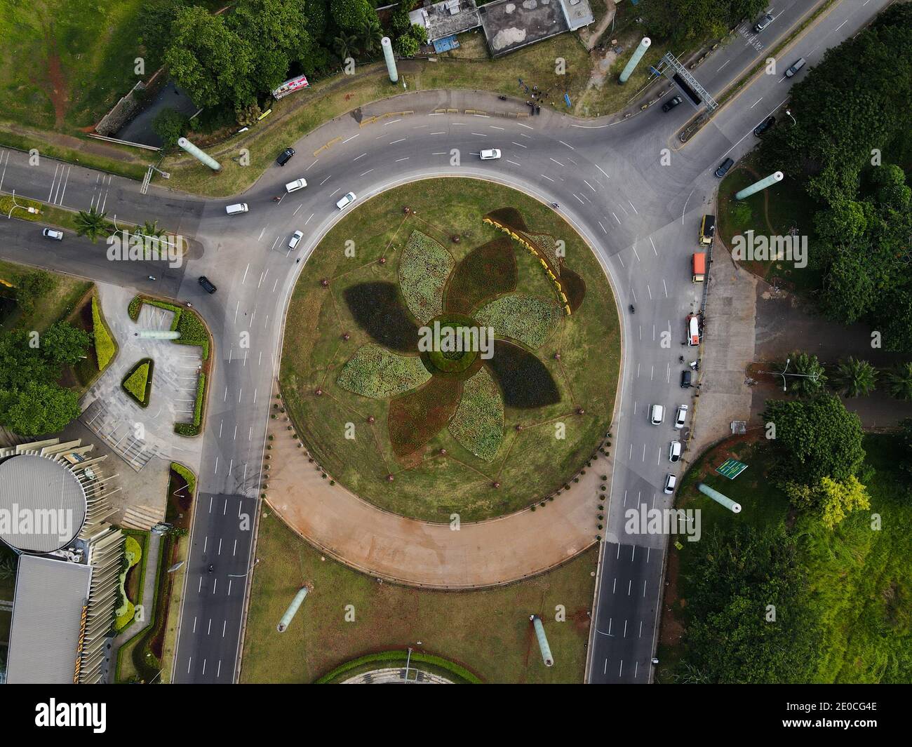 Aerial view of Grandwisata Bekasi, builidings, park, roundabout ...