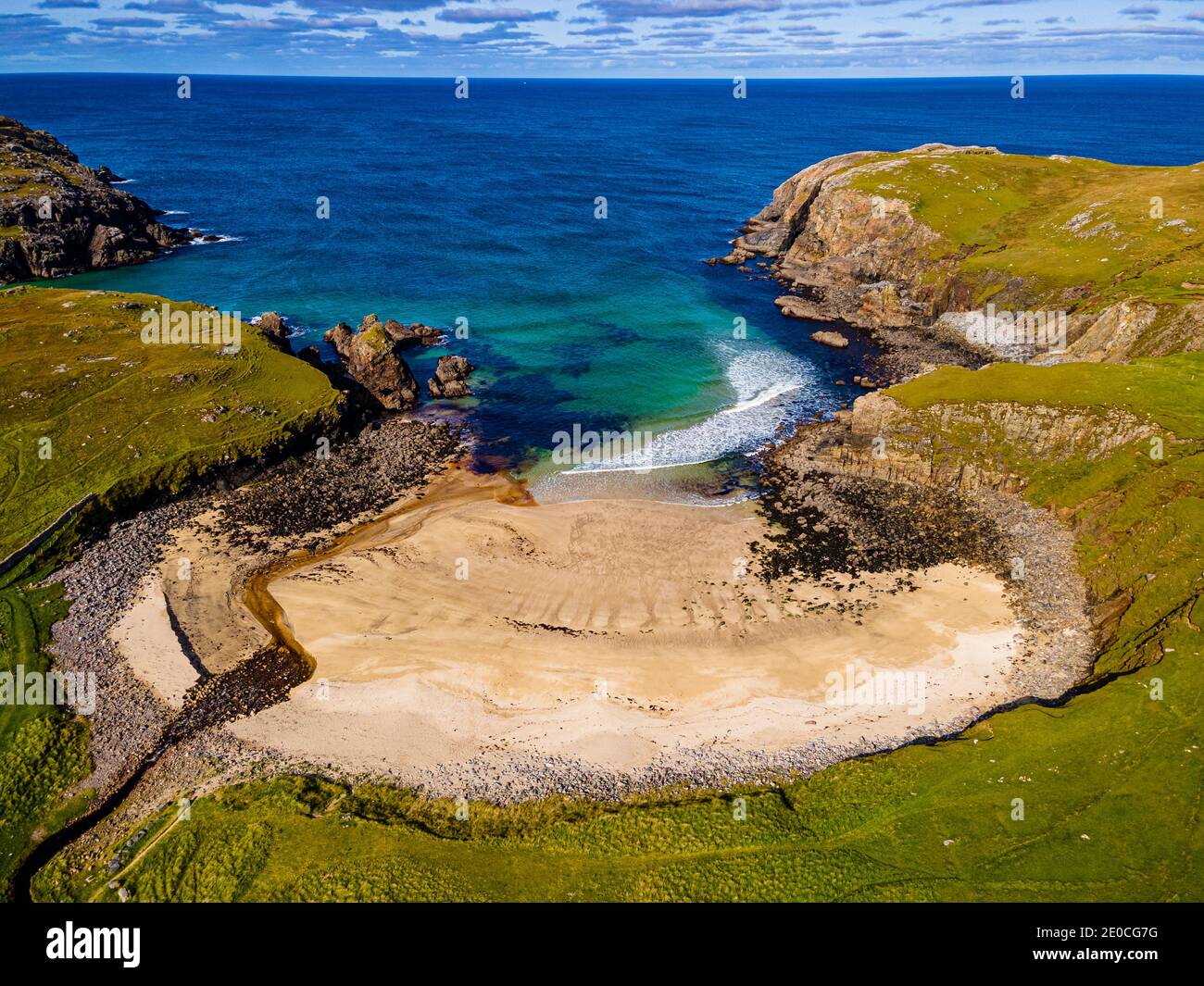 Aerial of Dailbeag beach, Isle of Lewis, Outer Hebrides, Scotland ...