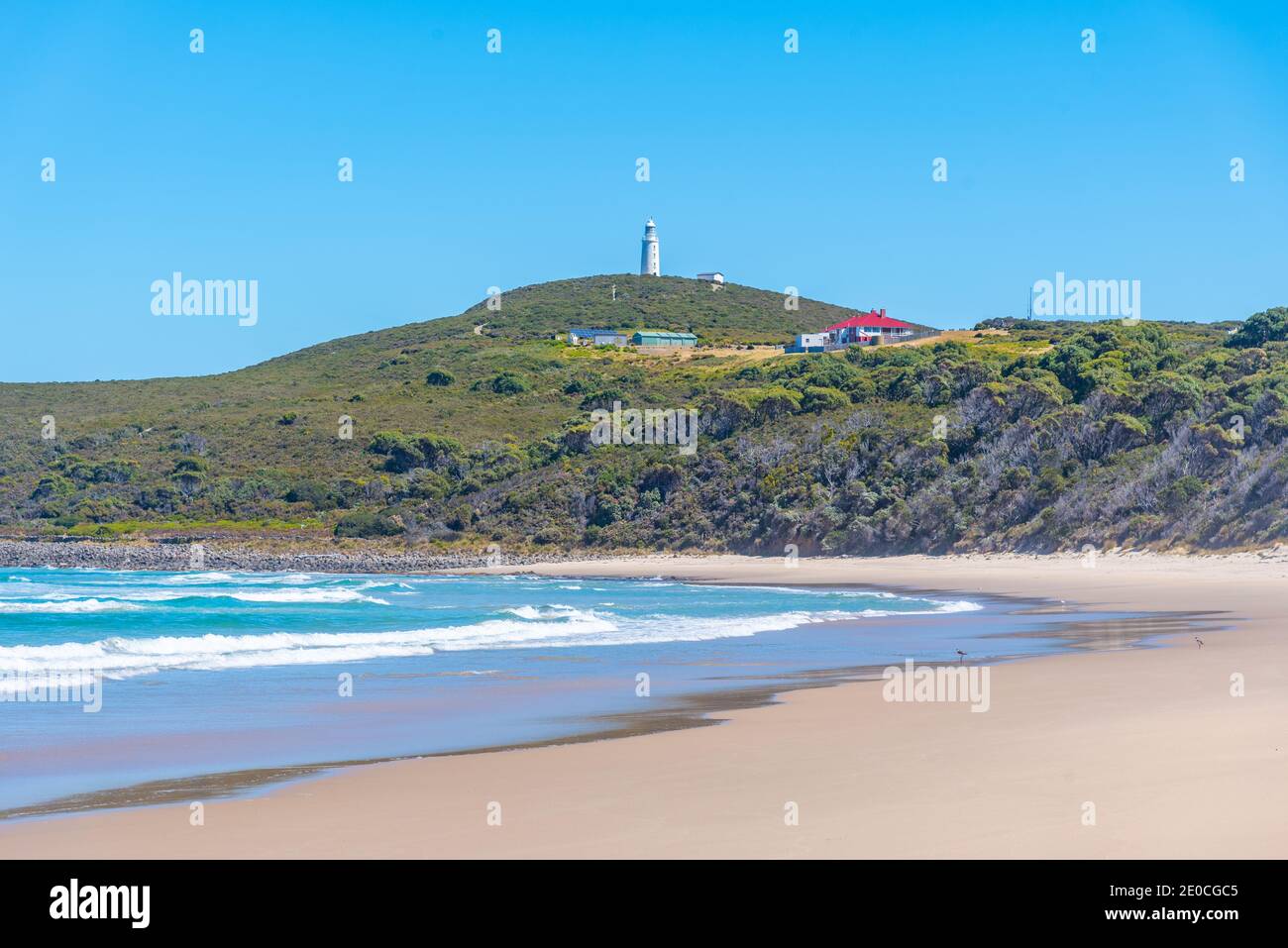 Cape Bruny lighthouse overlooking the Lighthouse bay at Bruny Island in ...