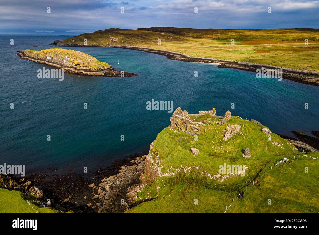 Aerial of Duntulm Castle, Isle of Skye, Inner Hebrides, Scotland ...