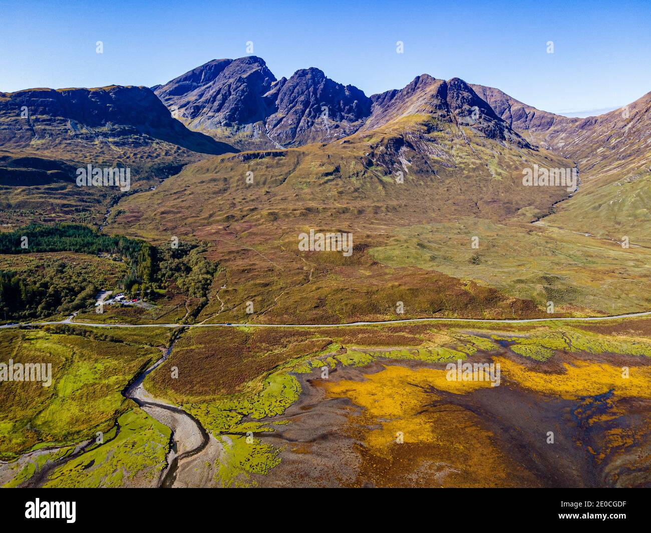 Aerial of the Black Cuillin ridge, Elgol, Isle of Skye, Inner Hebrides ...