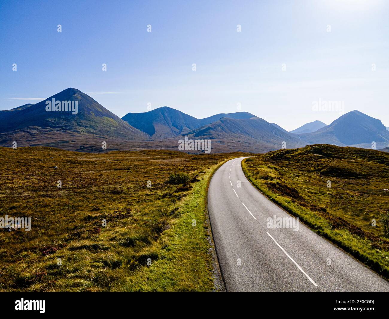 Road leading into the Black Cuillin ridge, Isle of Skye, Inner Hebrides ...