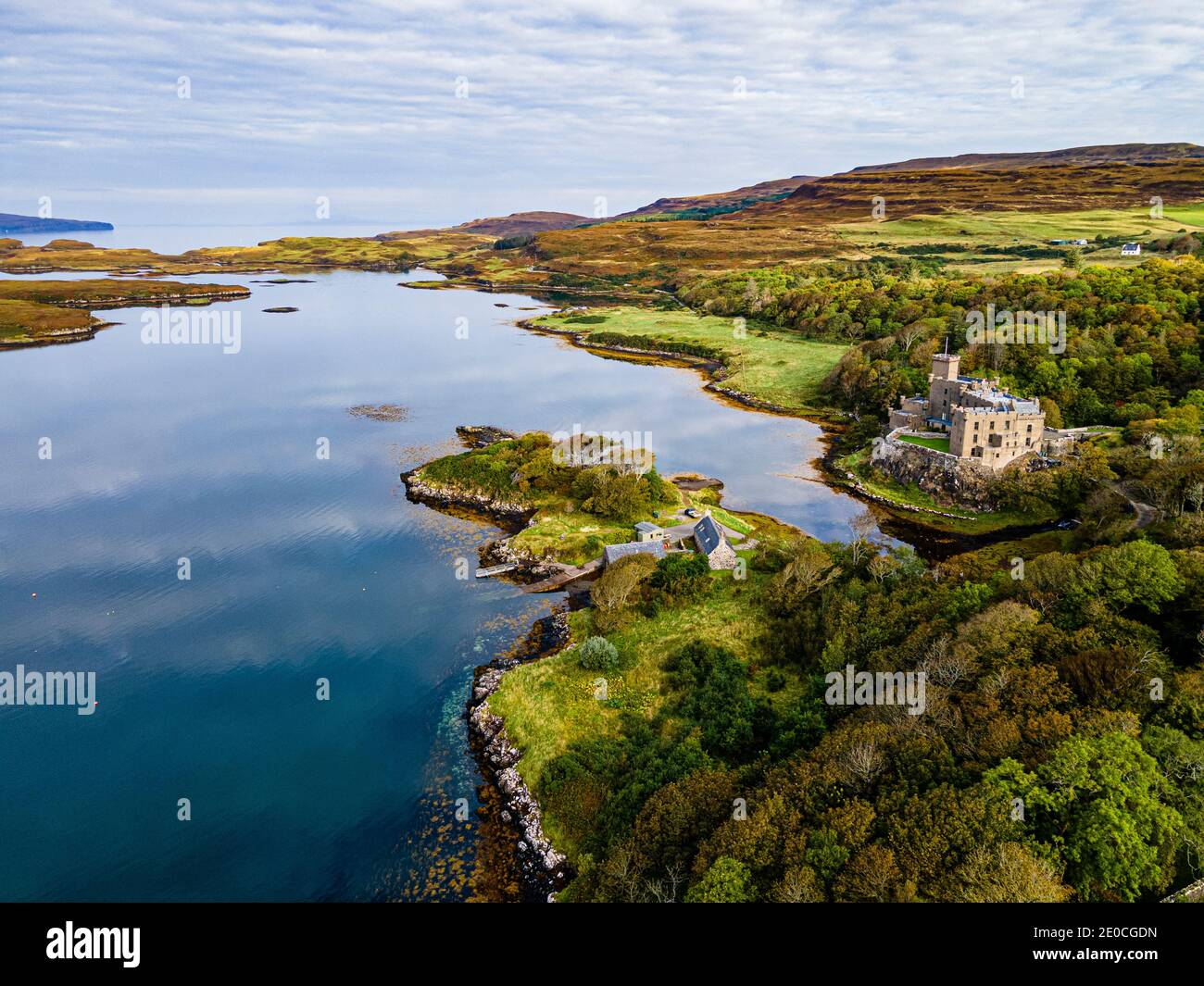 Aerial of Dunvegan Castle, Isle of Skye, Inner Hebrides, Scotland ...