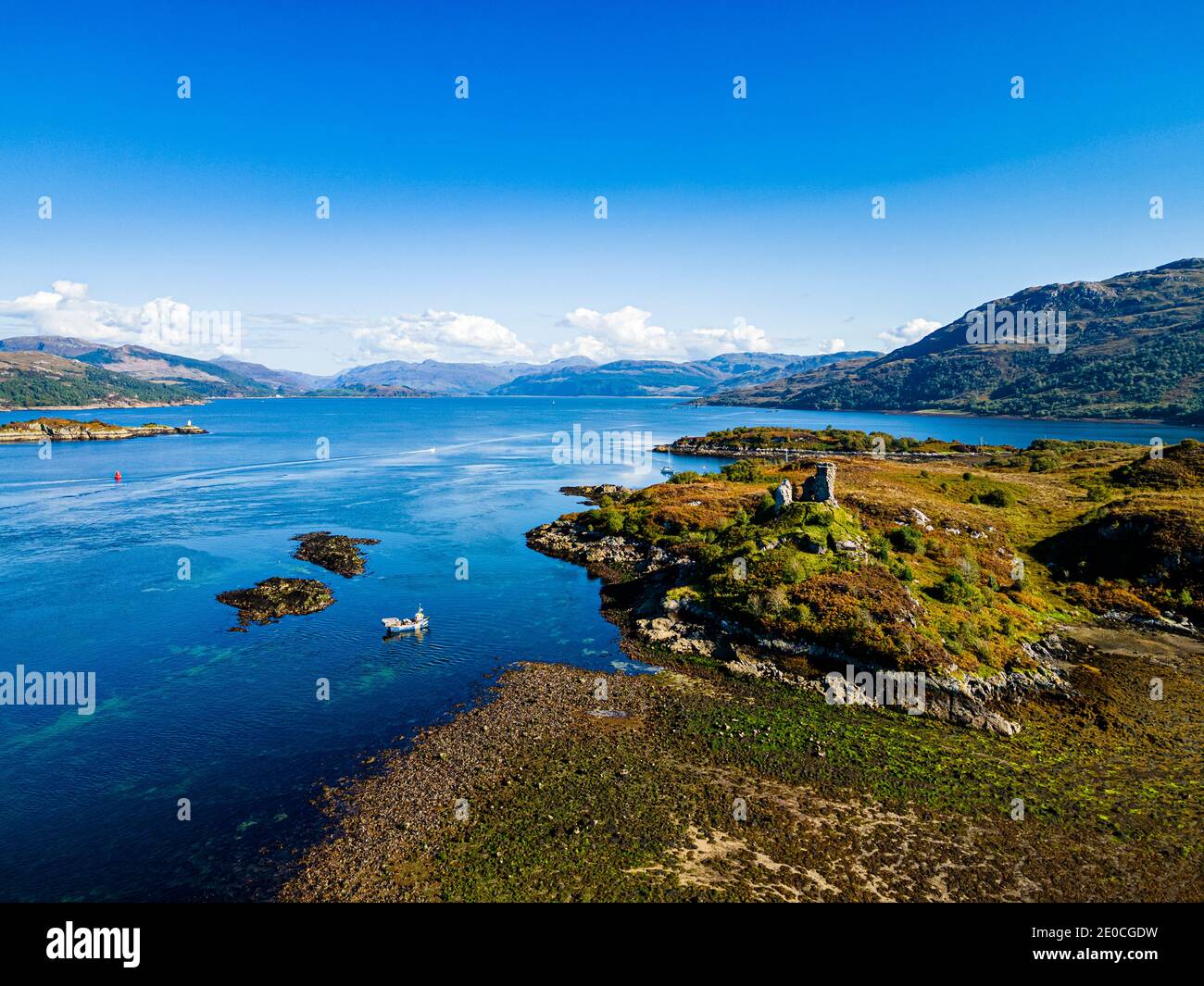 Aerial of Caisteal Maol, Kyleakin, Isle of Skye, Inner Hebrides ...