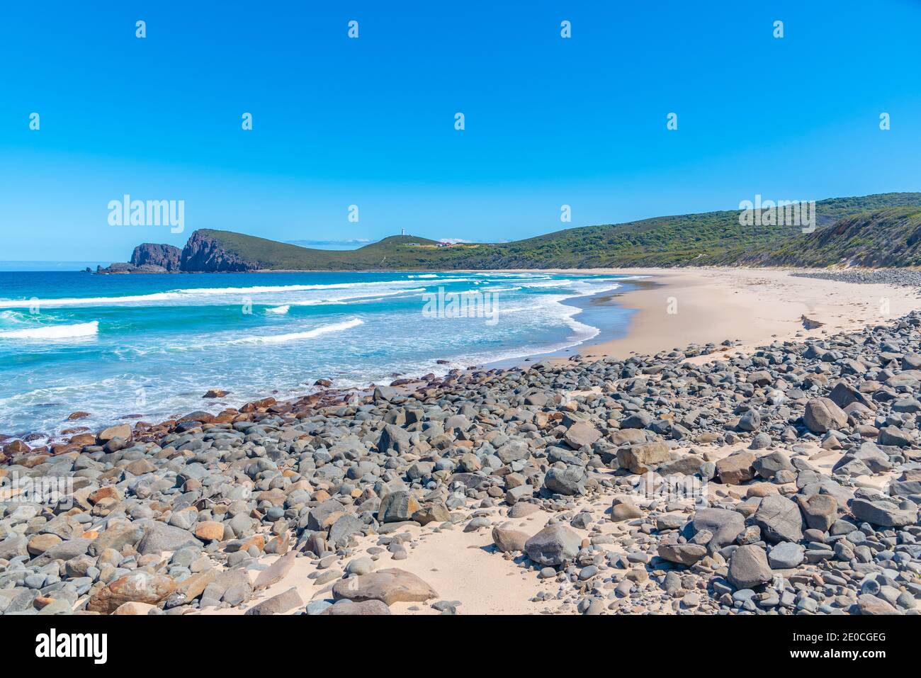 Cape Bruny lighthouse overlooking the Lighthouse bay at Bruny Island in ...