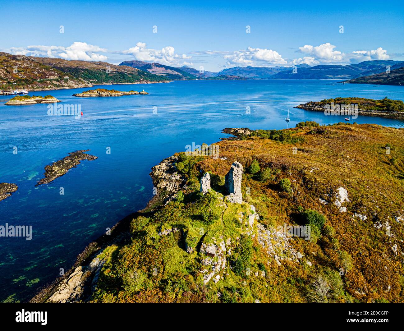 Aerial of Caisteal Maol, Kyleakin, Isle of Skye, Inner Hebrides ...