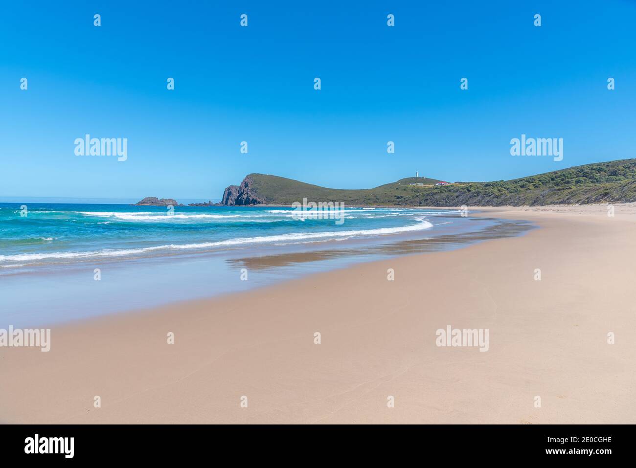 Cape Bruny lighthouse overlooking the Lighthouse bay at Bruny Island in ...
