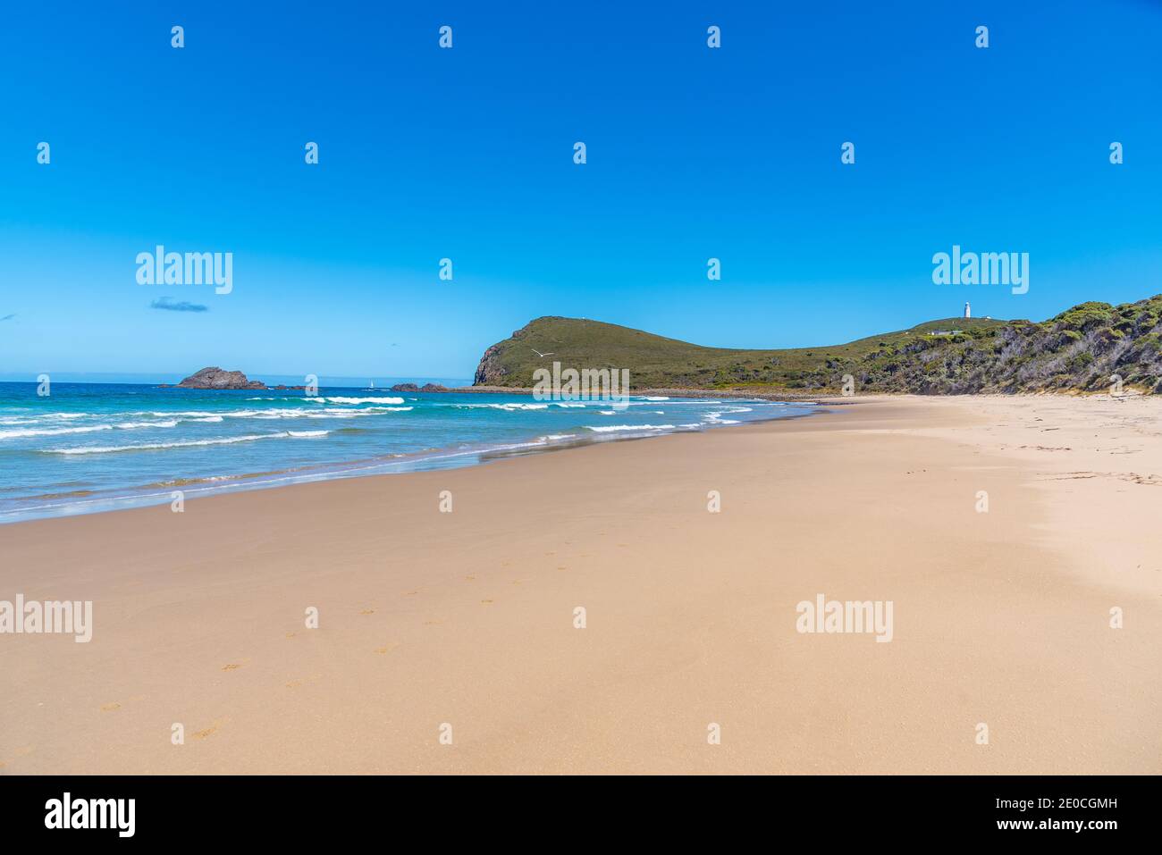 Cape Bruny lighthouse overlooking the Lighthouse bay at Bruny Island in ...