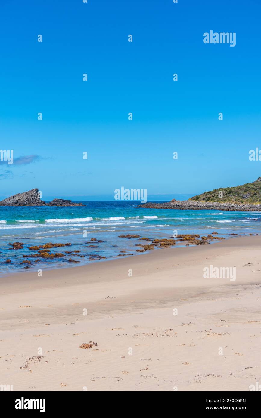 Cape Bruny lighthouse overlooking the Lighthouse bay at Bruny Island in ...