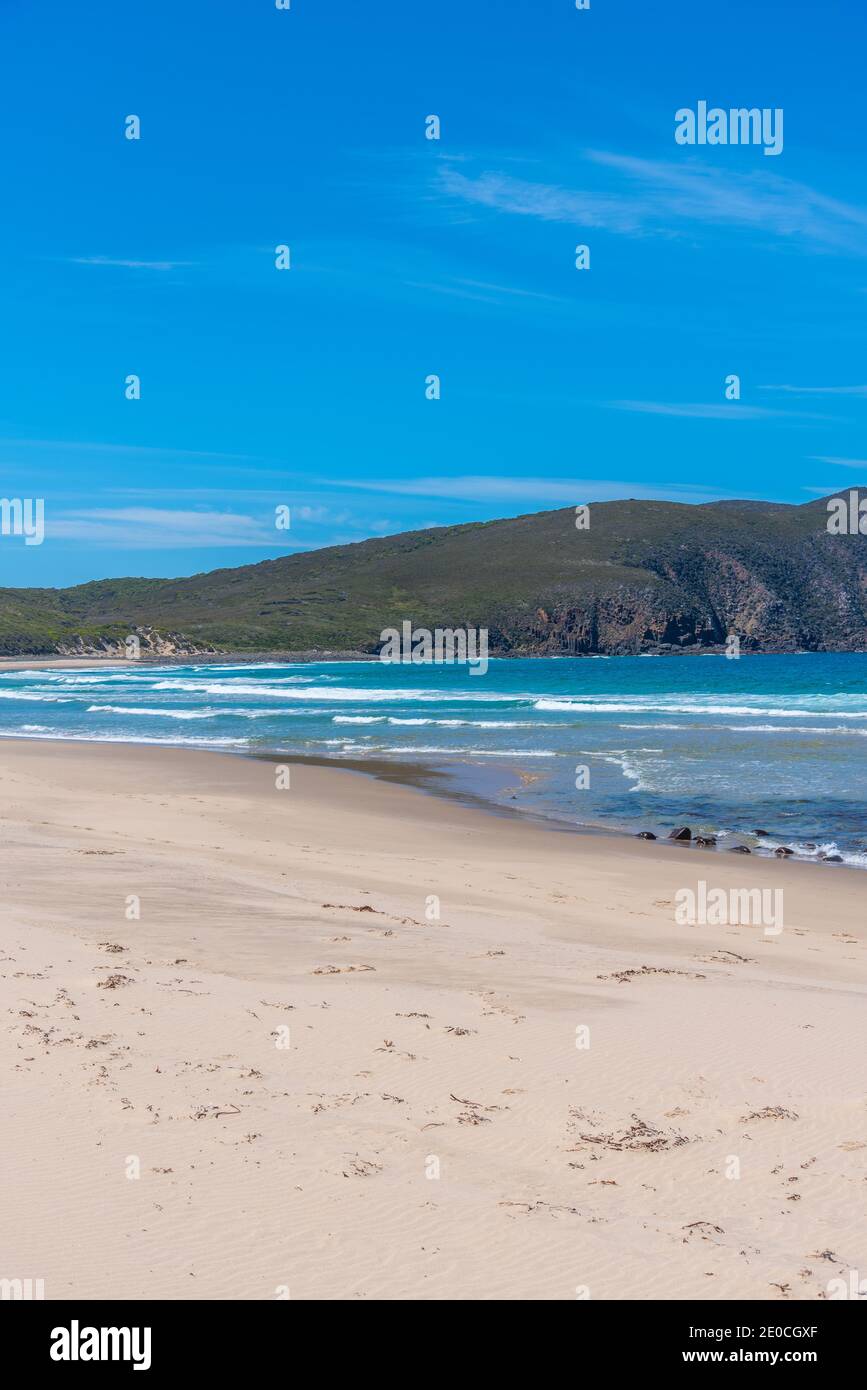 Cape Bruny lighthouse overlooking the Lighthouse bay at Bruny Island in ...