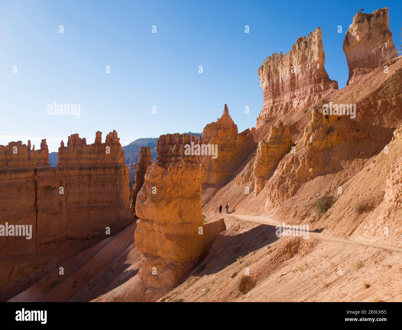 Two hikers heading down the Navajo Loop Trail below Sunset Point, Bryce ...