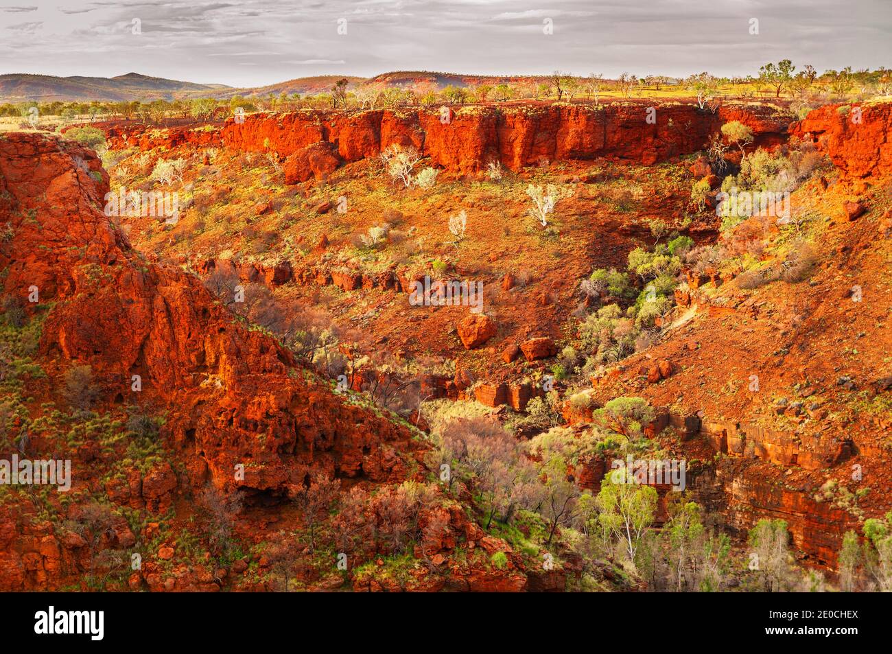 Glowing red walls of Dales Gorge in Karijini National Park Stock Photo ...