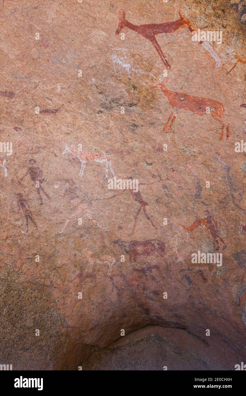 Pinturas rupestres en las Montañas Branberg, Desierto del Namib ...