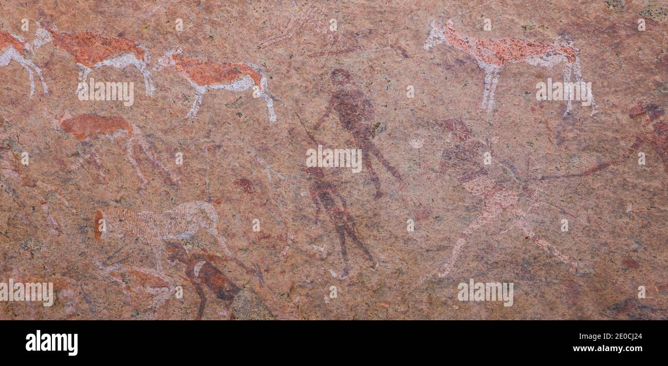 Pinturas rupestres en las Montañas Branberg, Desierto del Namib ...