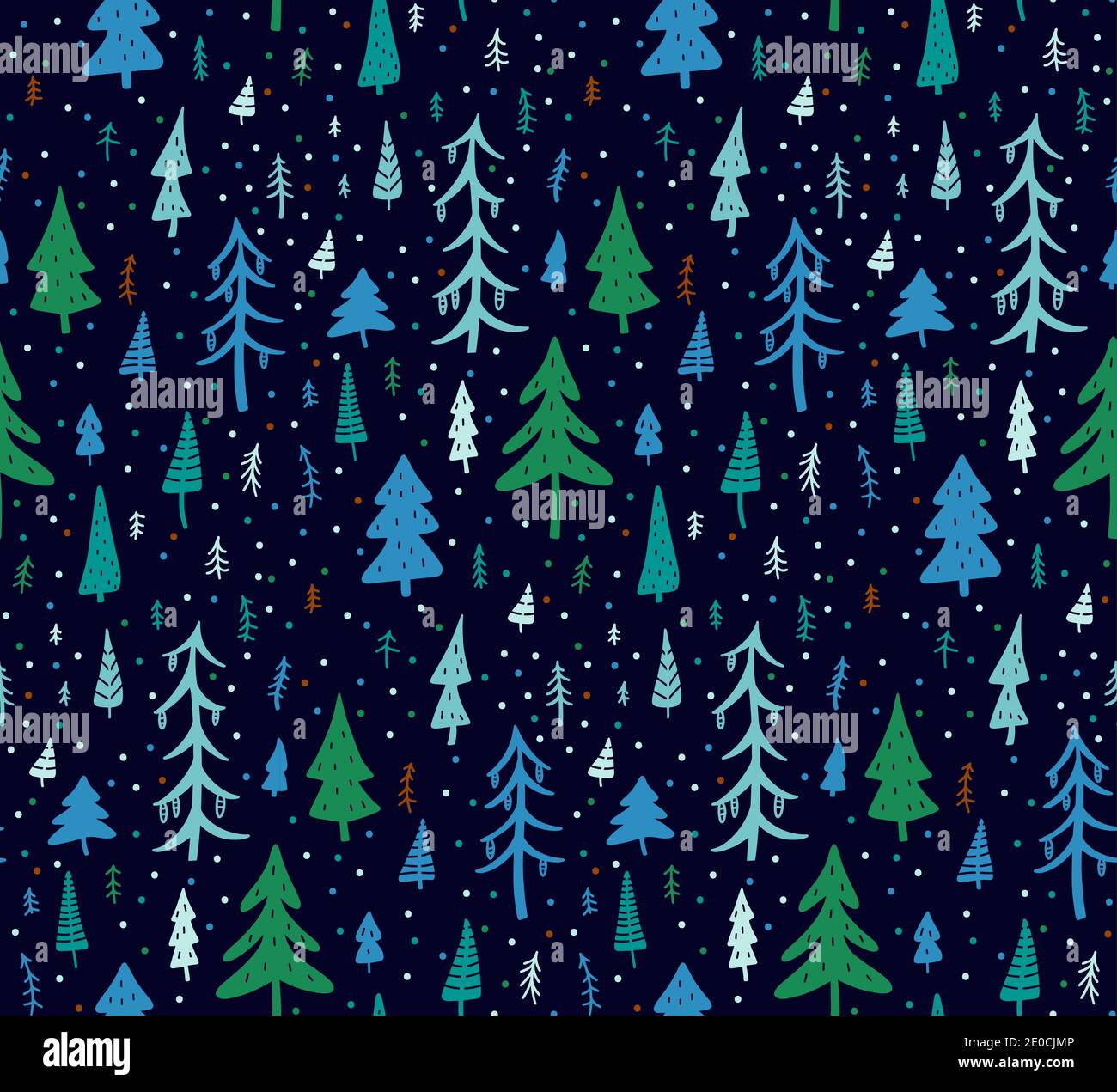 Night Winter Forest Seamless Pattern Scandinavian Style Doodle Vector Illustration Hand Drawn ...