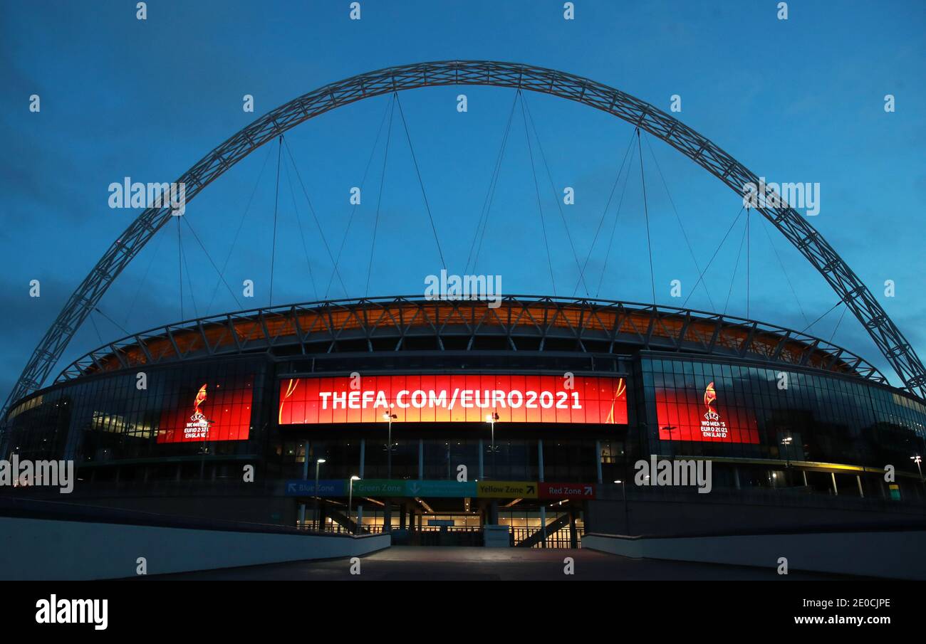 File photo dated 17-03-2020 of general view of Wembley Stadium, London ...