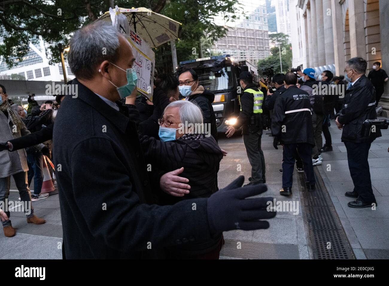 Pro-democracy activist Alexandra Wong (C), also known as "Grandma Wong ...