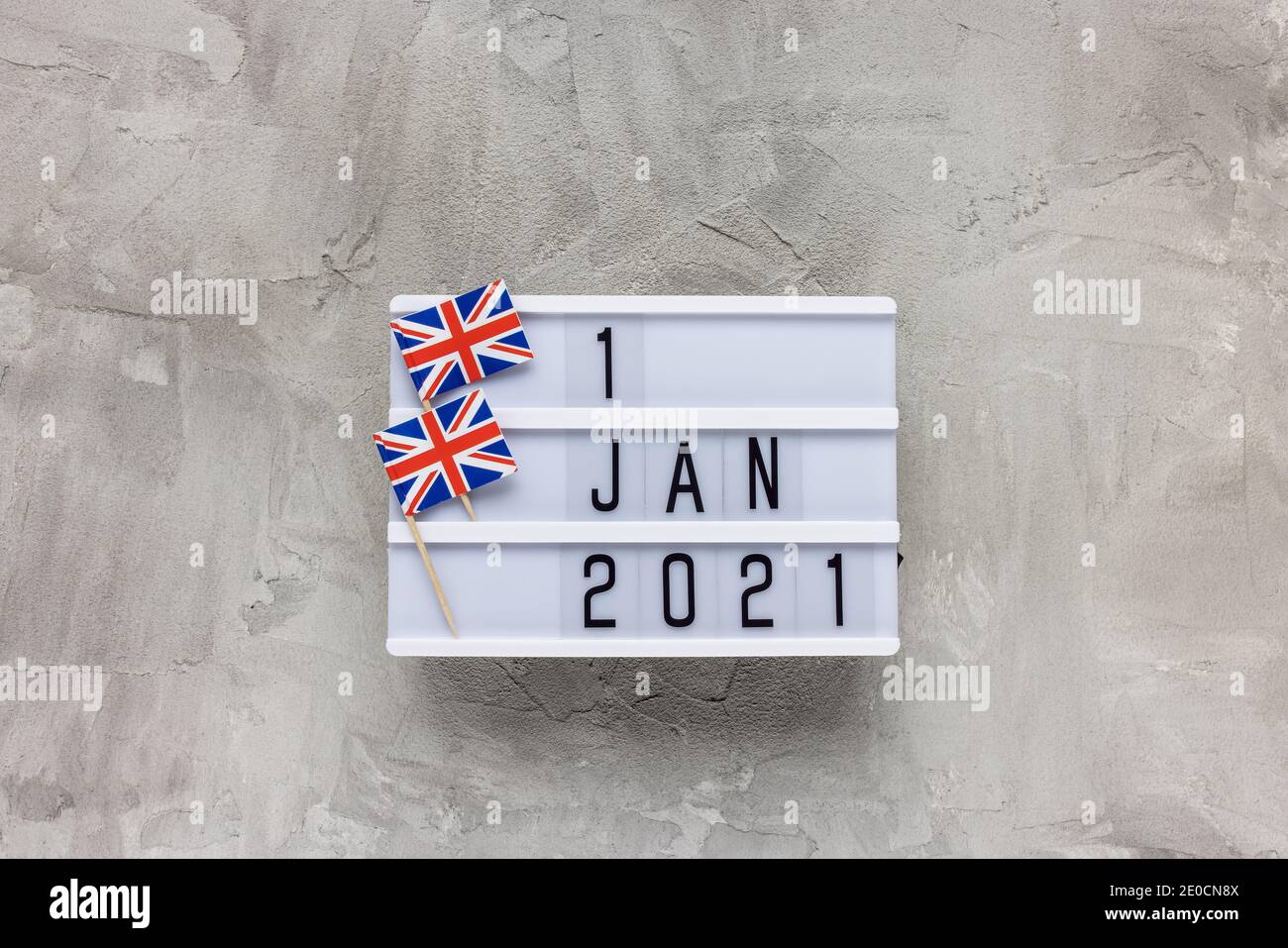 UK flags and text January 1 2021 on gray Stock Photo - Alamy