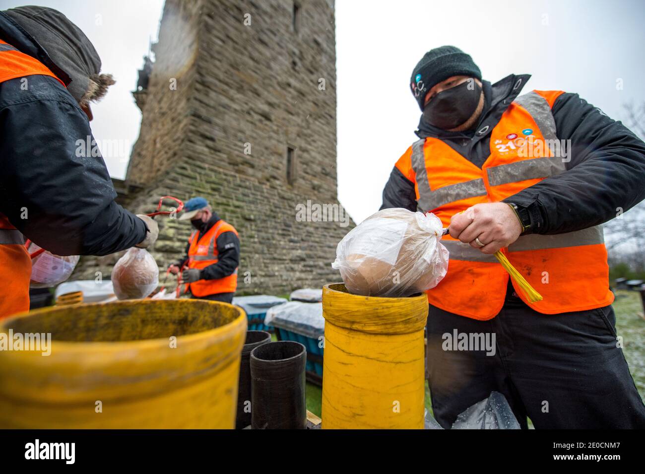 Stirling, Scotland, UK. 31 December 2020. Pictured: Pyrotechnic experts ...