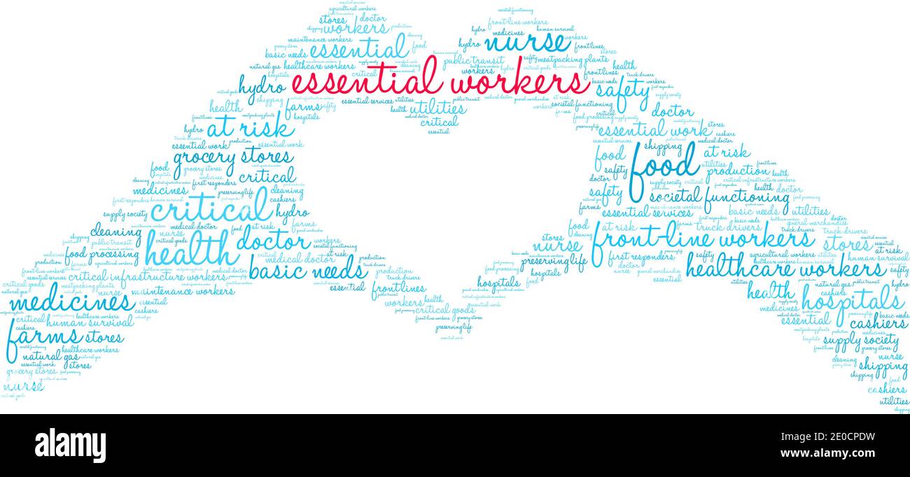 Essential Workers word cloud on a white background Stock Vector Image ...