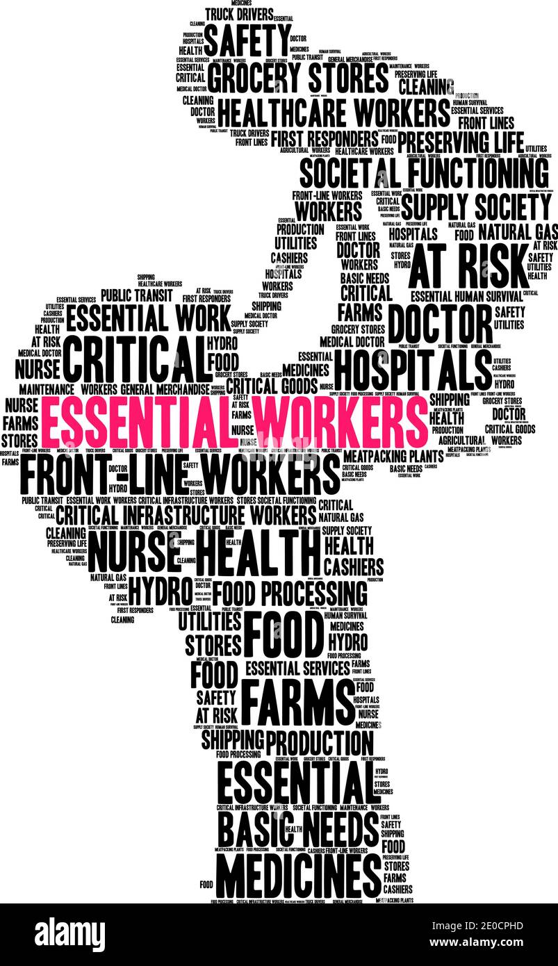 Essential Workers word cloud on a white background Stock Vector Image ...