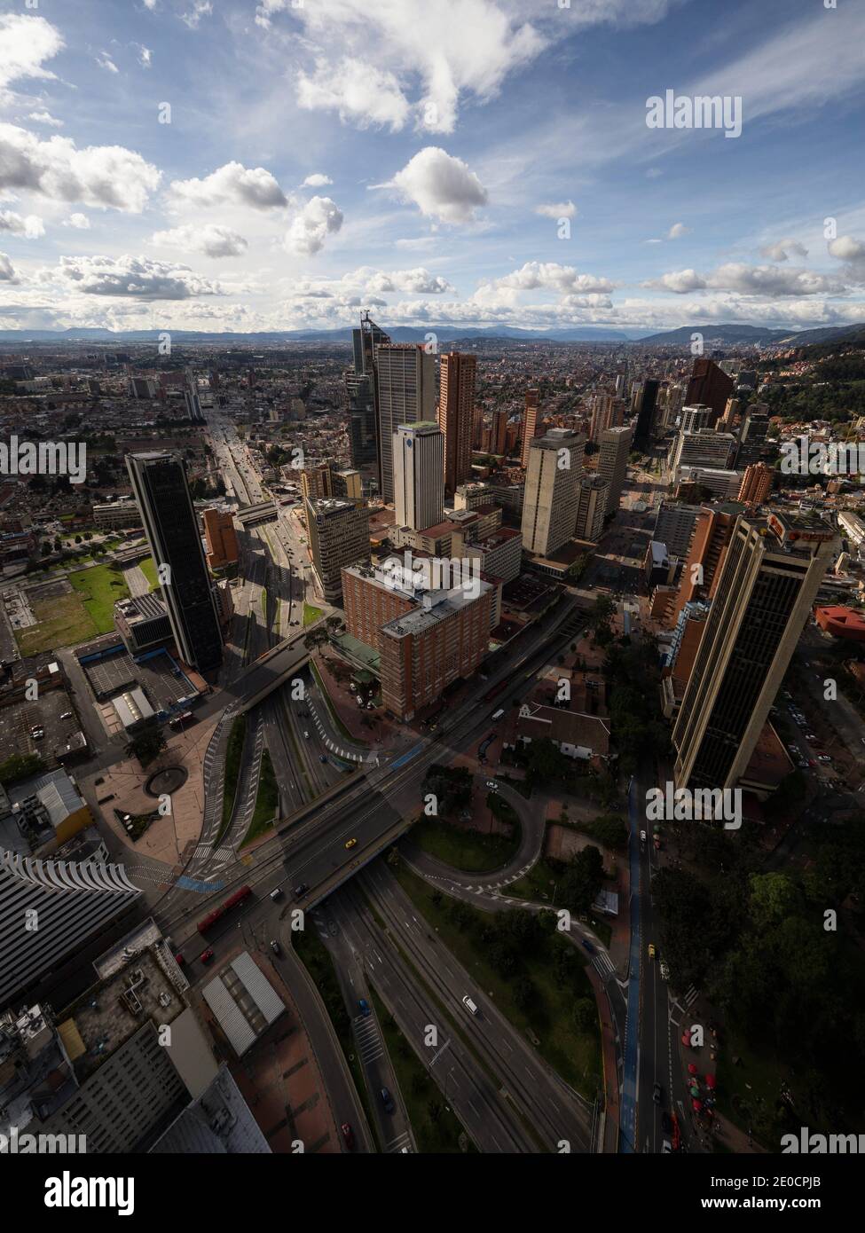 Panoramic view of Bogota skyscrapers from viewing platform observation ...