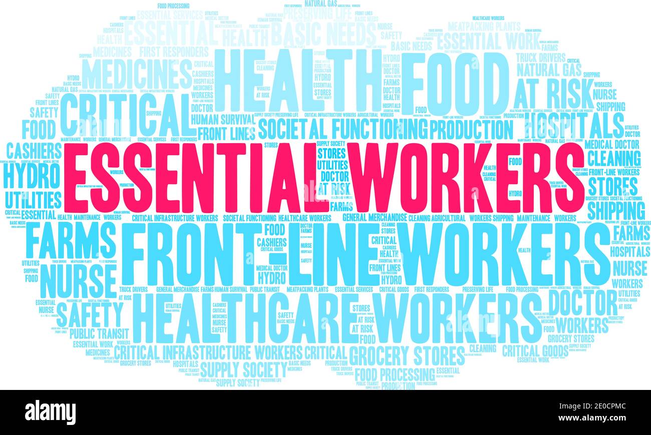 Essential Workers word cloud on a white background Stock Vector Image ...