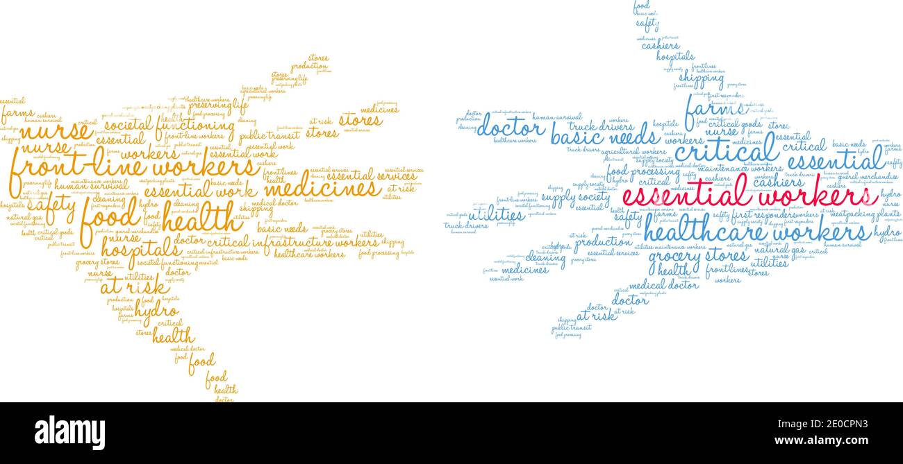 Essential Workers word cloud on a white background Stock Vector Image ...