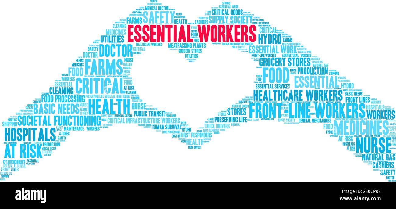 Essential Workers word cloud on a white background Stock Vector Image ...