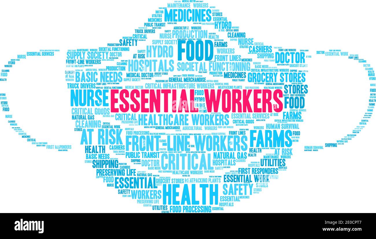 Essential Workers word cloud on a white background Stock Vector Image ...