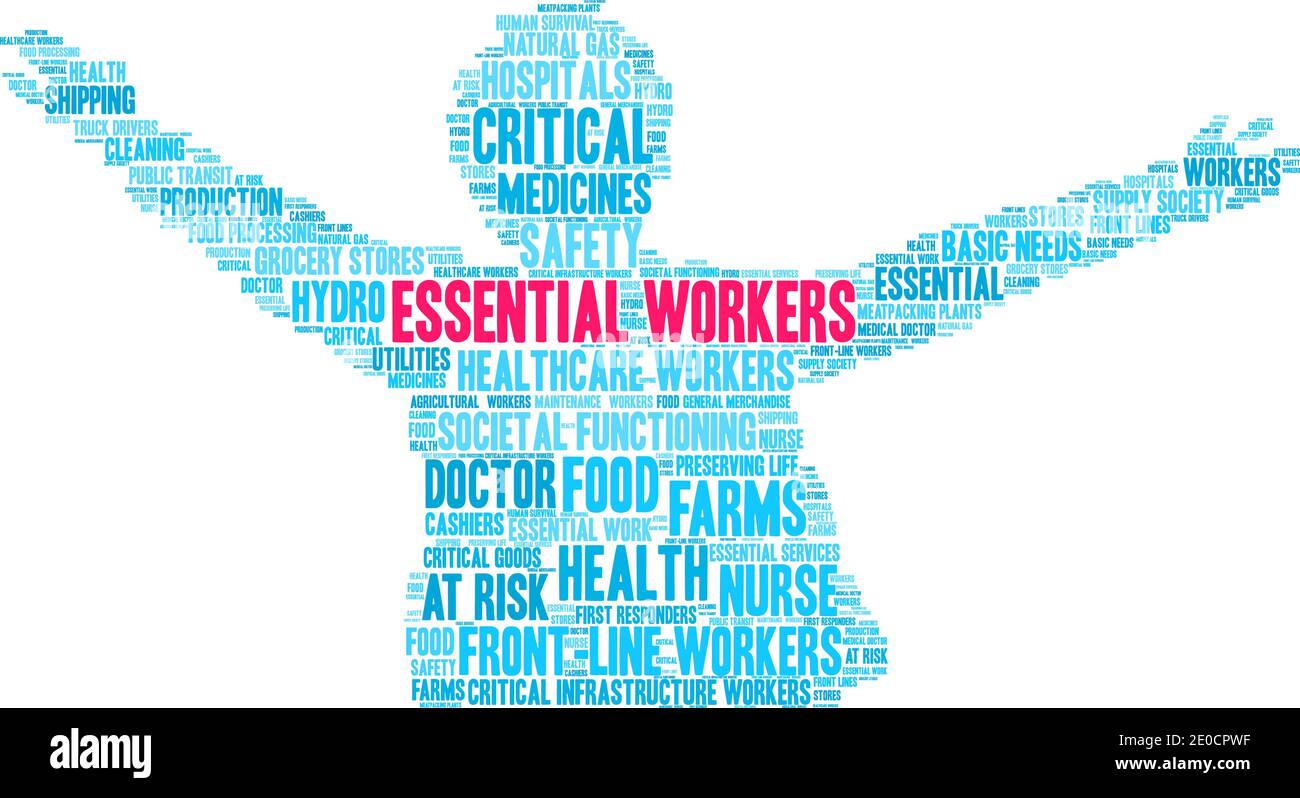 Essential Workers word cloud on a white background Stock Vector Image ...