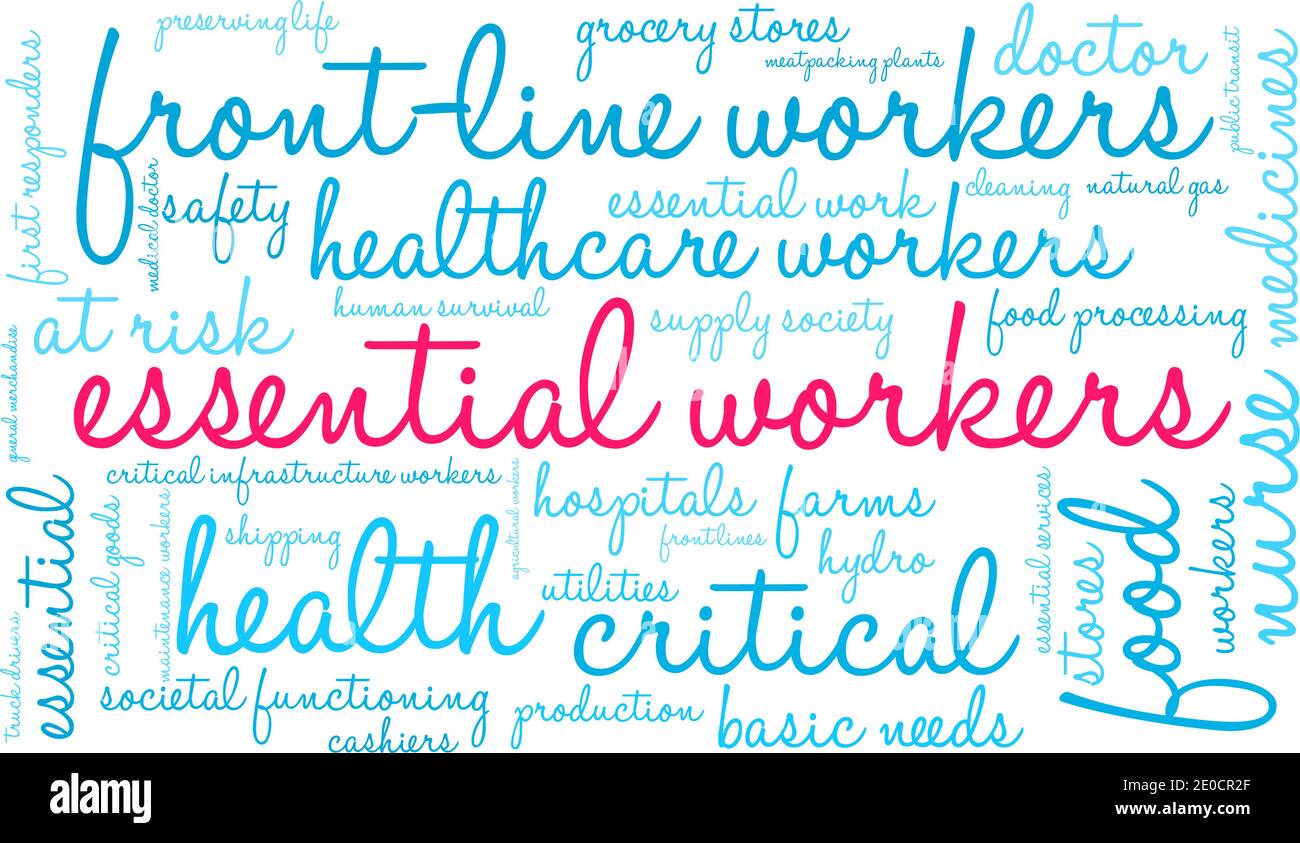 Essential Workers word cloud on a white background Stock Vector Image ...