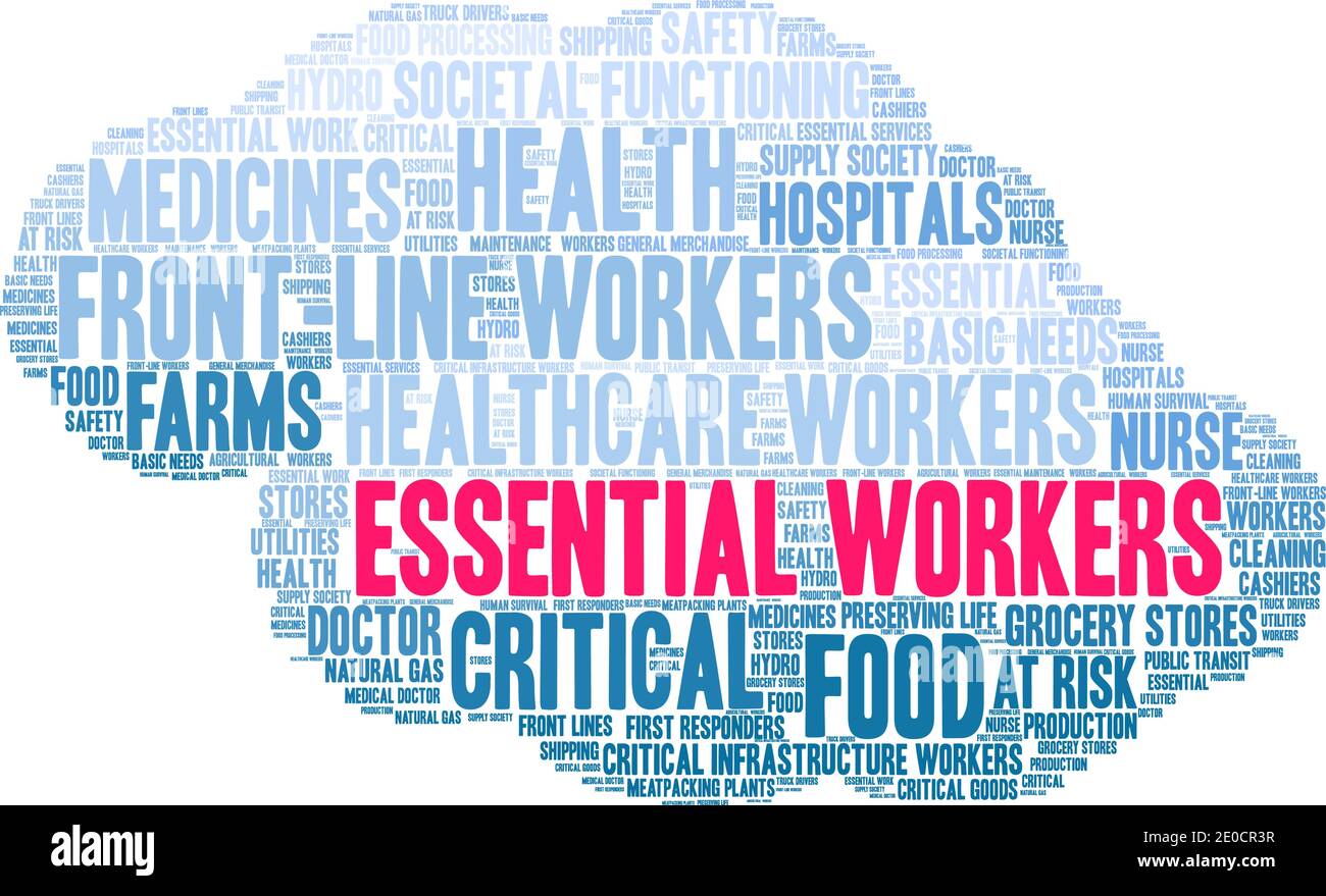 Essential Workers word cloud on a white background Stock Vector Image ...