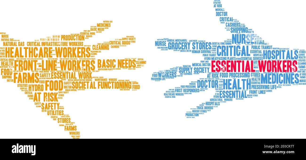 Essential Workers word cloud on a white background Stock Vector Image ...